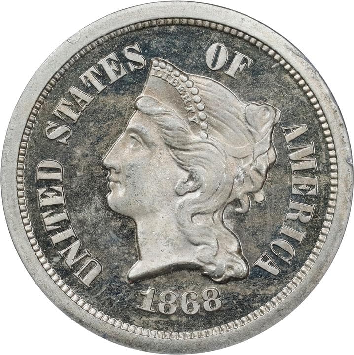 1868 Pattern and Experimental Coins. Pattern Five Cents. Pollock-623 ...